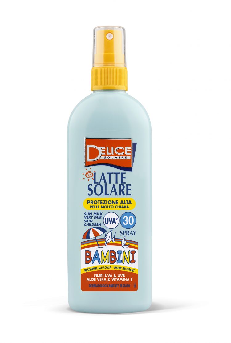 DELICE Latte Solare Spray Bimbi Protezione Alta 30 Pelle Molto Chiara ...
